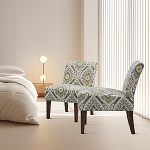 Bonzy Home Fabric Dining Room Chairs,Modern Dining Chairs Set of 2,Floral Upholstered Armless Accent Chair,Comfy Small Slipper Side Chair for Living Room, Color Plaid 2