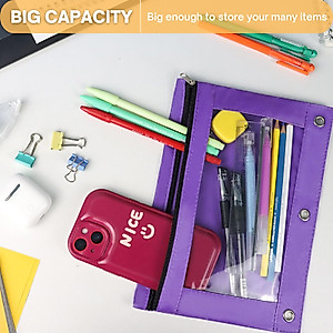 ACRSIKR Pencil Pouch for 3 Ring Binder, Zipper Pencil Case Bag Three Hole with Clear Window Black 1 Pack