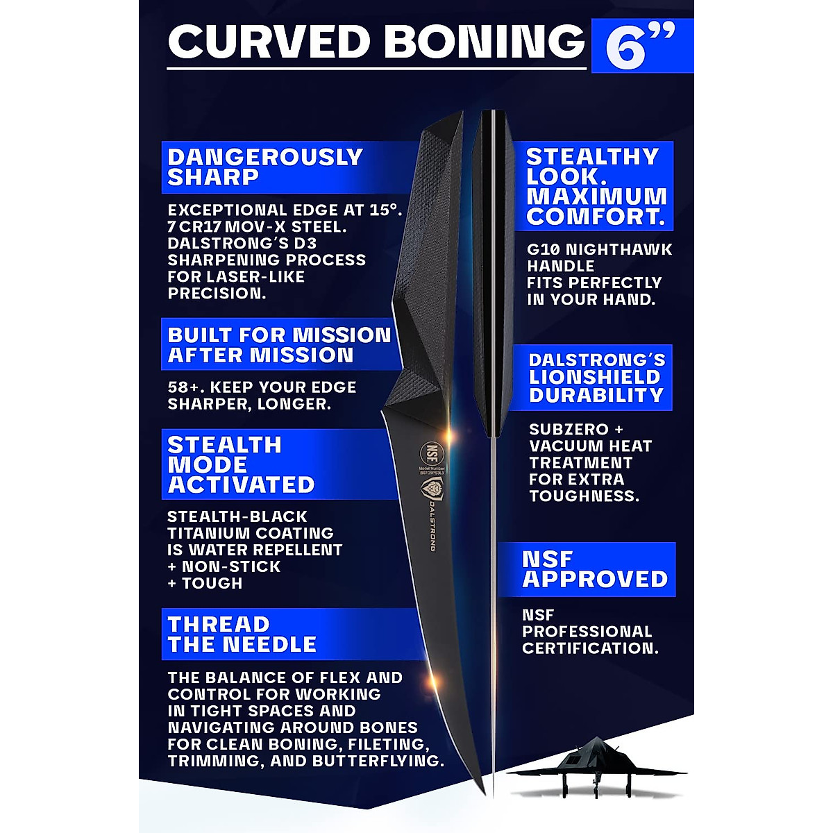 Dalstrong Shadow Black Series Curved Boning Knife 6" Bundled with Butcher & Breaking Knife 10" - NSF Certified