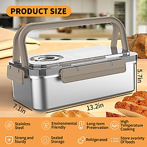 HAKELPOK Bakeable 304 Stainless Steel Bread Box for Homemade Bread, Portable Time Recording Bread Storage Container with Airtight Lid, Breadbox for Kitchen Countertop, Bun, Bagel (Brown)