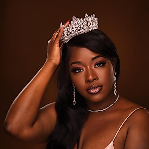 S SNUOY Rose Gold Crown for Women Full Round Queen Crowns Crystal Tiaras for Crown Rhinestone Bridal Headband Pageant Prom Wedding Hair Jewelry