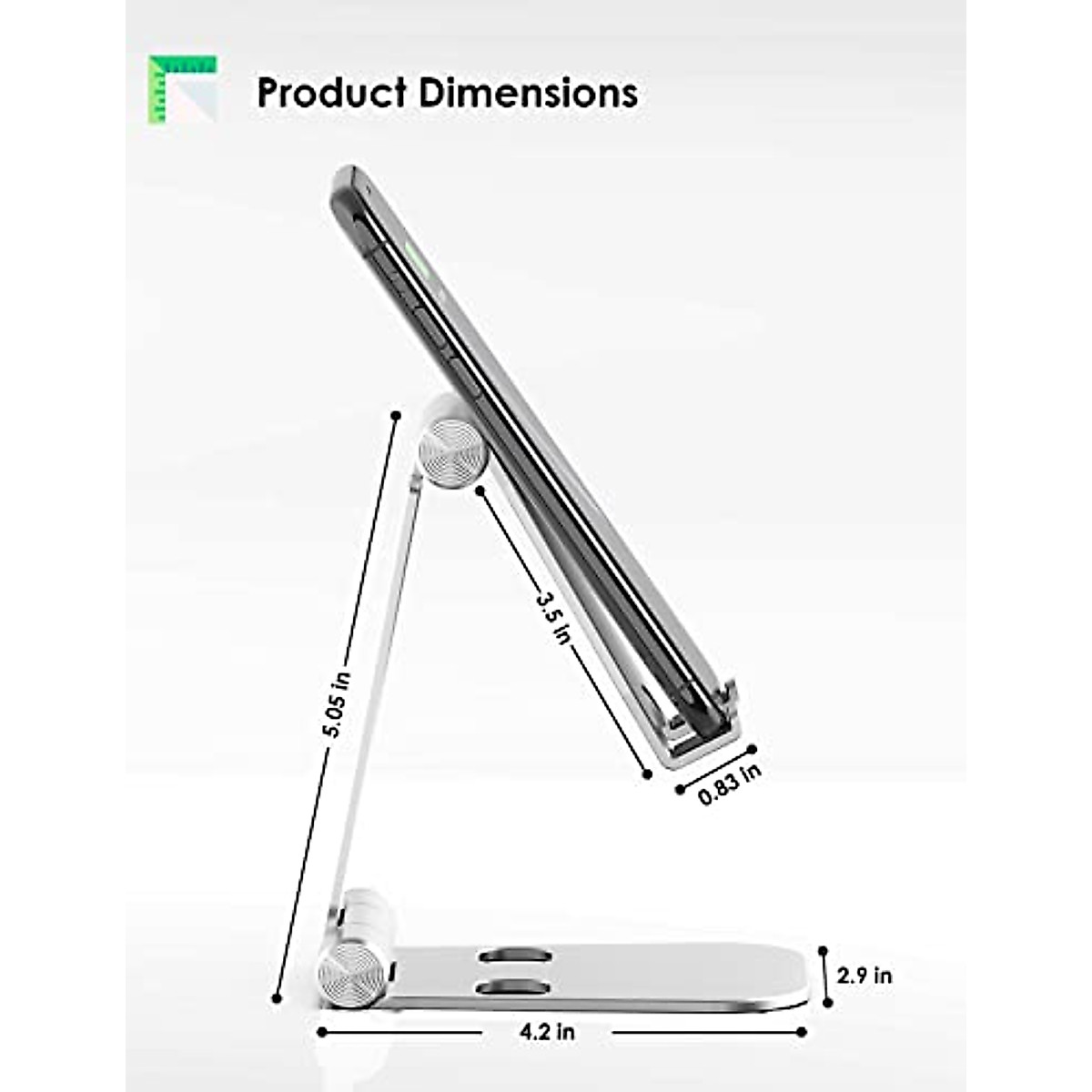 KTRIO Adjustable Cell Phone Stand, Aluminum Phone Stand for Desk, Foldable Phone Holder Compatible with iPhone 13 Pro Max 11 12 Xr 8 7 SE, Pad, Tablet, Smartphone - Silver