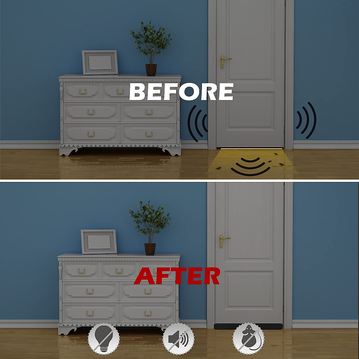 C CELAINER Door Draft Stopper, Draft Stopper for Bottom of Doors, Under Door Draft Blocker, Bottom Seal Weather Stripping, Removable and Washable, Sound Blocker, Adjustable Door Sweeps 37 inch (Black)