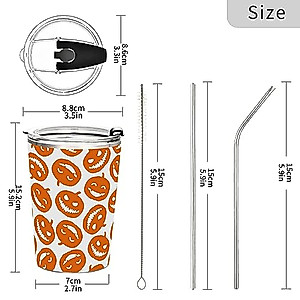 Jihqo Halloween Pumpkin Orange Tumbler with Lid and Straw, Insulated Stainless Steel Tumbler Cup, Double Walled Travel Coffee Mug Thermal Vacuum Cups for Hot & Cold Drinks 12oz