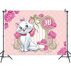 Cartoon Aristocats Marie Cat Party Theme Photography Backdrops 5x3ft Children Kids Princess Girl Birthday Party Photo Pink Flowers Backdrops Newborn Baby Shower Portrait Shoot Props