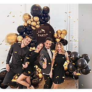 BAUANOOY 100pcs Black Balloons 12 inch, Black Latex Balloons with Black Ribbon for Graduation Halloween Birthday Party Decorations