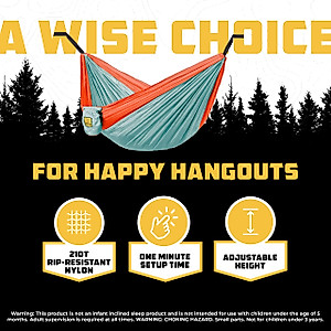 Wise Owl Outfitters Kids Hammock - Small Camping Hammock, Kids Camping Gear w/Tree Straps and Carabiners for Indoor/Outdoor Use, Cloud Blue & Tangerine