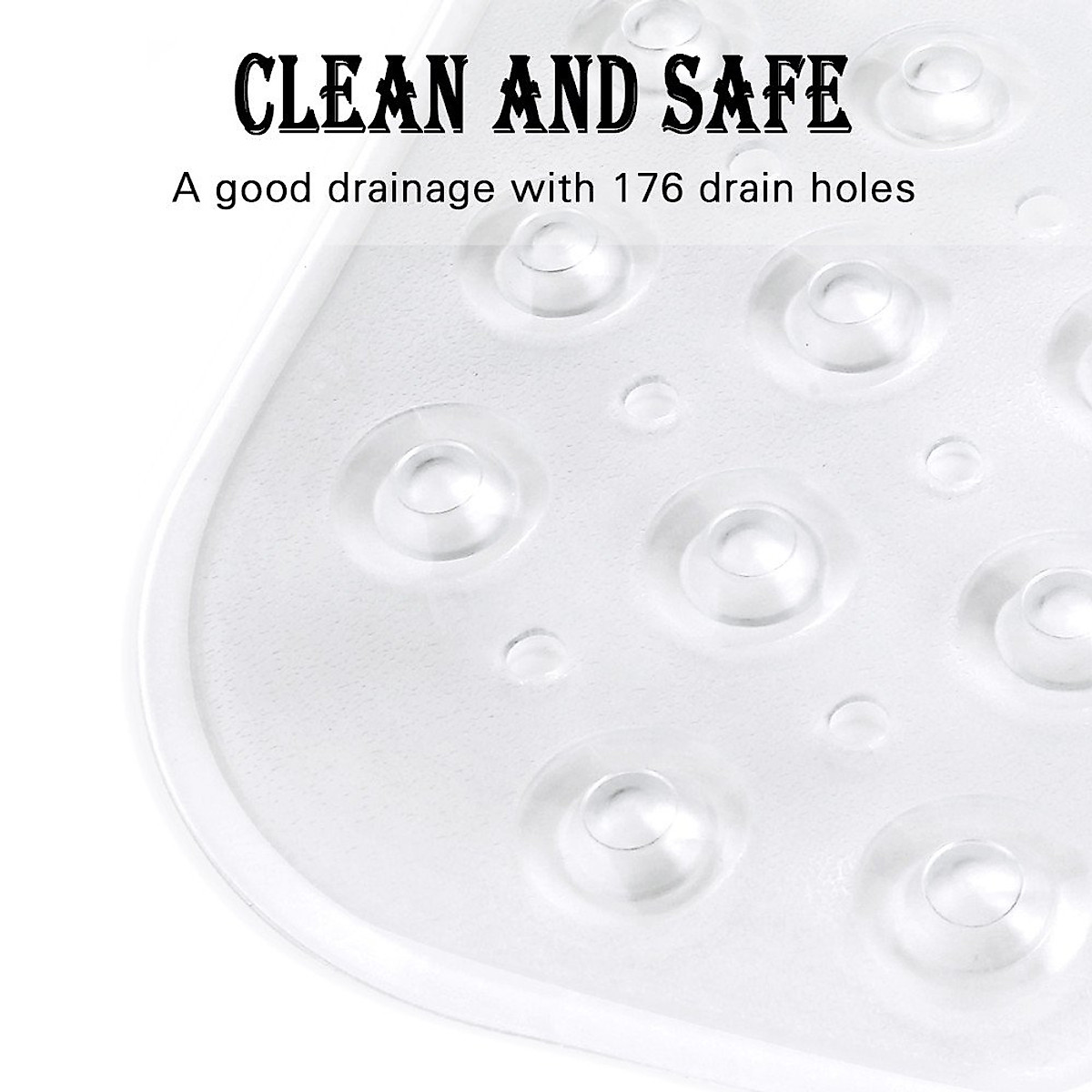 YINENN Bath Tub Shower Safety Mat 40 x 16 Inch Non-Slip and Extra Large, Bathtub Mat with Suction Cups, Machine Washable Bathroom Mats with Drain Holes, Clear