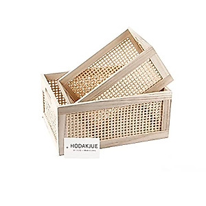 Desktop storage basket, sundry office drawer storage box, wood frame storage basket. (Rectangle-B-Set2)