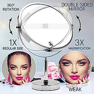 XXLarge Oversized 3X Weak Magnifying Mirror with Stand for Desk, Table, Retail Store Countertop, and Makeup Vanity - Double Sided 3X/1X Magnification - 17" Tall and 11" Wide