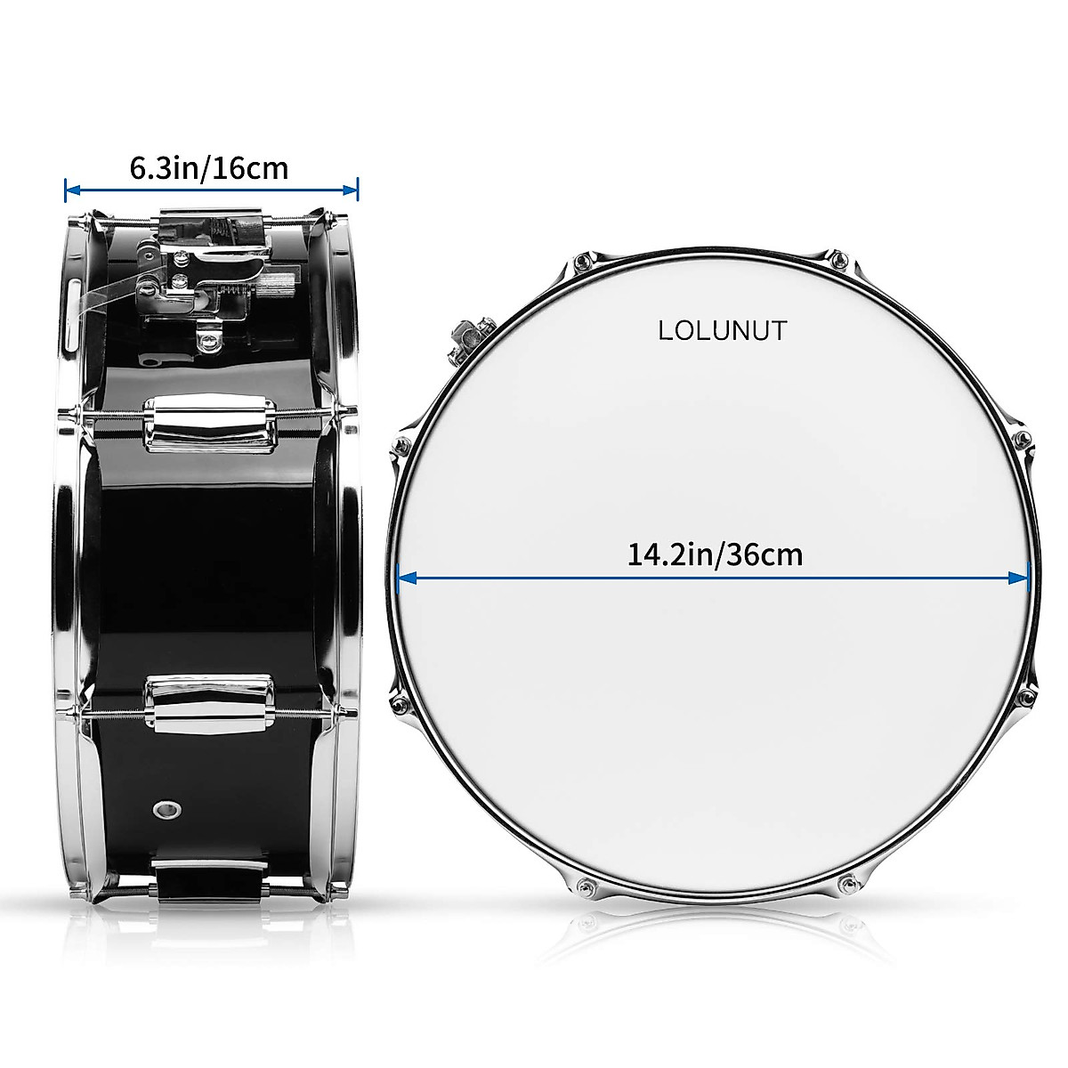 14 inch Snare Drum Set with Gig Bag, a pair Sticks,drum Stand and Drum Keys,a pair practice gloves for Students,Beginners (14'', Black)