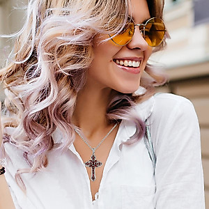 Shop LC Red Cubic Zirconia Cross Pendant Necklace for Women Catholic Jewelry Religious Christian Gifts for Women for Her Stainless Steel Size 20" Ct 3.6 Birthday Gifts