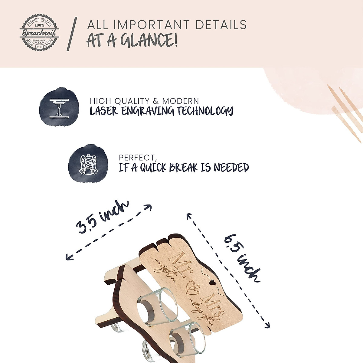 Spruchreif | Engraved Schnapps Bench with 2 Shot Glasses | Alcohol gift | Liquor gift | Wooden Shot Glas Stand with engraving | Funny Wedding Gift | Wedding Gift Ideas | Mr right Mrs always right