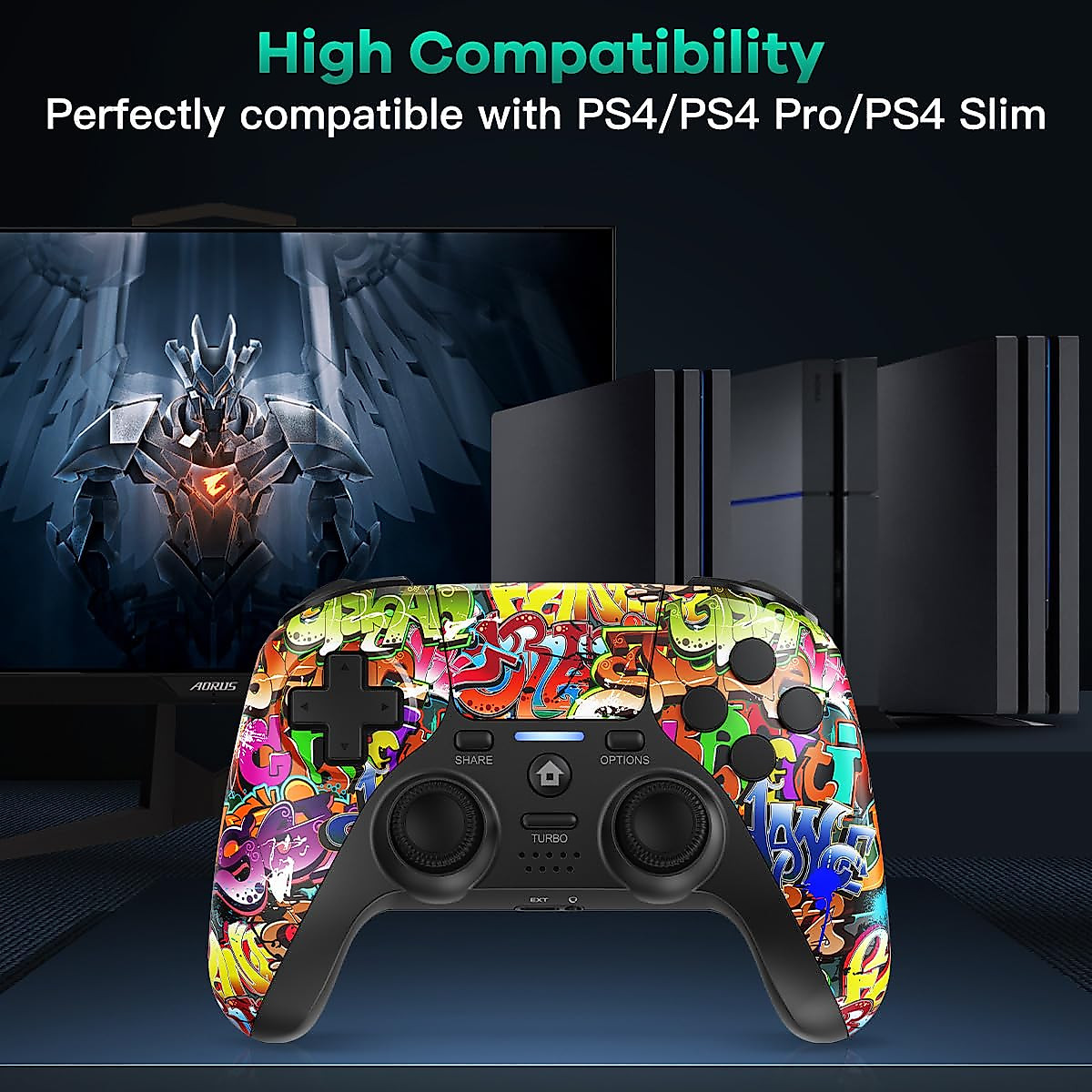 Choopp PS4 Controller, Compatible with PS4/Slim/Pro, Wireless PS4 Controller with Turbo Function, 1000mAh Battery, 6-Axis Motion-Sensing, Dual Vibration, Audio Jack, Touch Pad, Share Button