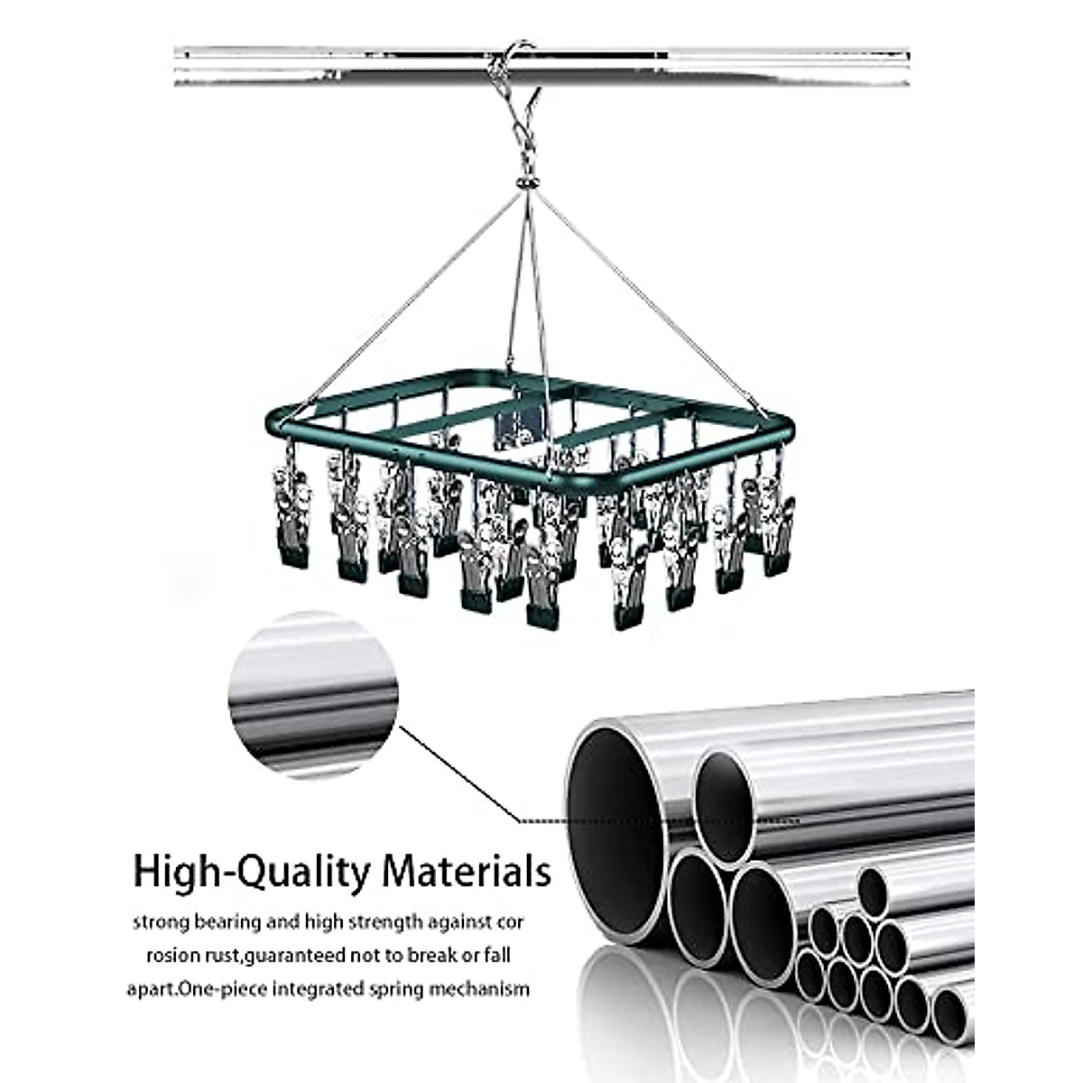 USNUANNU Sock Drying Rack with 26 Clips, Stainless Steel Sock Drying Rack for Indoor and Outdoor Socks, Bras, Underwear, Towels, Baby Clothes, Scarves, Diapers.Portable Laundry Drying Rack