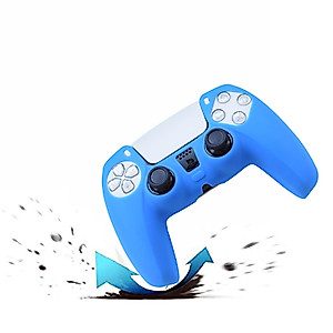 PS5 Controller Skin,Hikfly Silicone Cover for PS5 Grips PlayStation 5 Controller Cover Protector Sleeve Kits Video Games with FPS Pro Thumb Grips Caps(Blue)