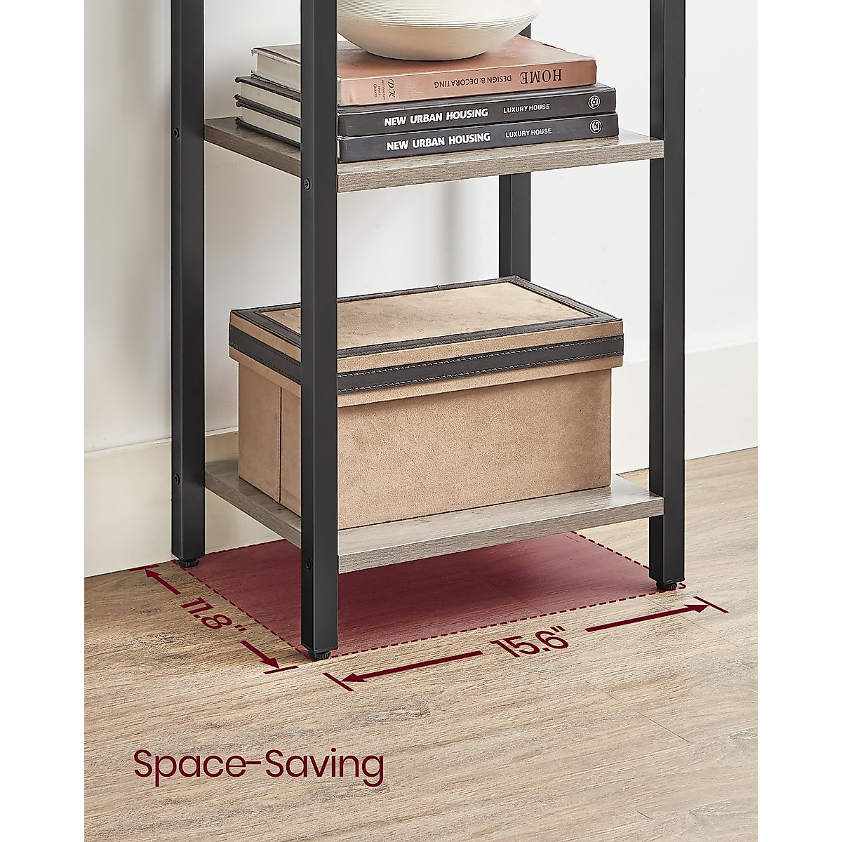 VASAGLE 5-Tier Bookshelf, Bookcase with Steel Frame, Book Shelf for Living Room, Home Office, Study, 11.8 x 15.7 x 60.2 Inches, Industrial Style, Heather Greige and Ink Black ULLS100B02