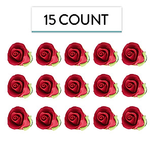 Global Sugar Art Tea Rose Sugar Cake Flowers, Red With Green Calyx, Small 1 inch, 15 Count by Chef Alan Tetreault