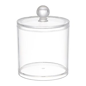 Aynoo 1 Pack Qtip Holder Dispenser Apothecary Jars for Cotton Swabs, Cotton Pads, Floss Picks Vanity Makeup Storage Organizer Set, Clear, 1 Pack, 12 oz