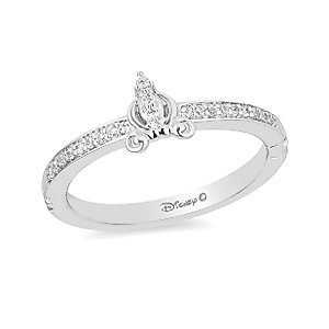 Jewelili Enchanted Disney Fine Jewelry Sterling Silver 1/10 CTTW Diamond Cinderella Ring Size 6