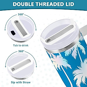 DIGTIA Stainless Steel Insulated Tumbler w/Handle & Straw, Palm Trees Colorful Double Wall Vacuum Travel Coffee Mug Cup w/Lid, Leak-Proof Sports Summer Water Bottle,30oz
