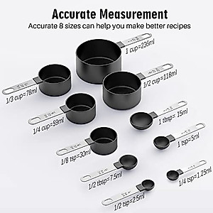 PanderHecop Measuring Cups and Spoons Set, 10 Piece Stackable Stainless Steel Handle Accurate Tablespoon for Measuring Dry and Liquid Ingredients Small Teaspoon with Plastic Head (10, Black)