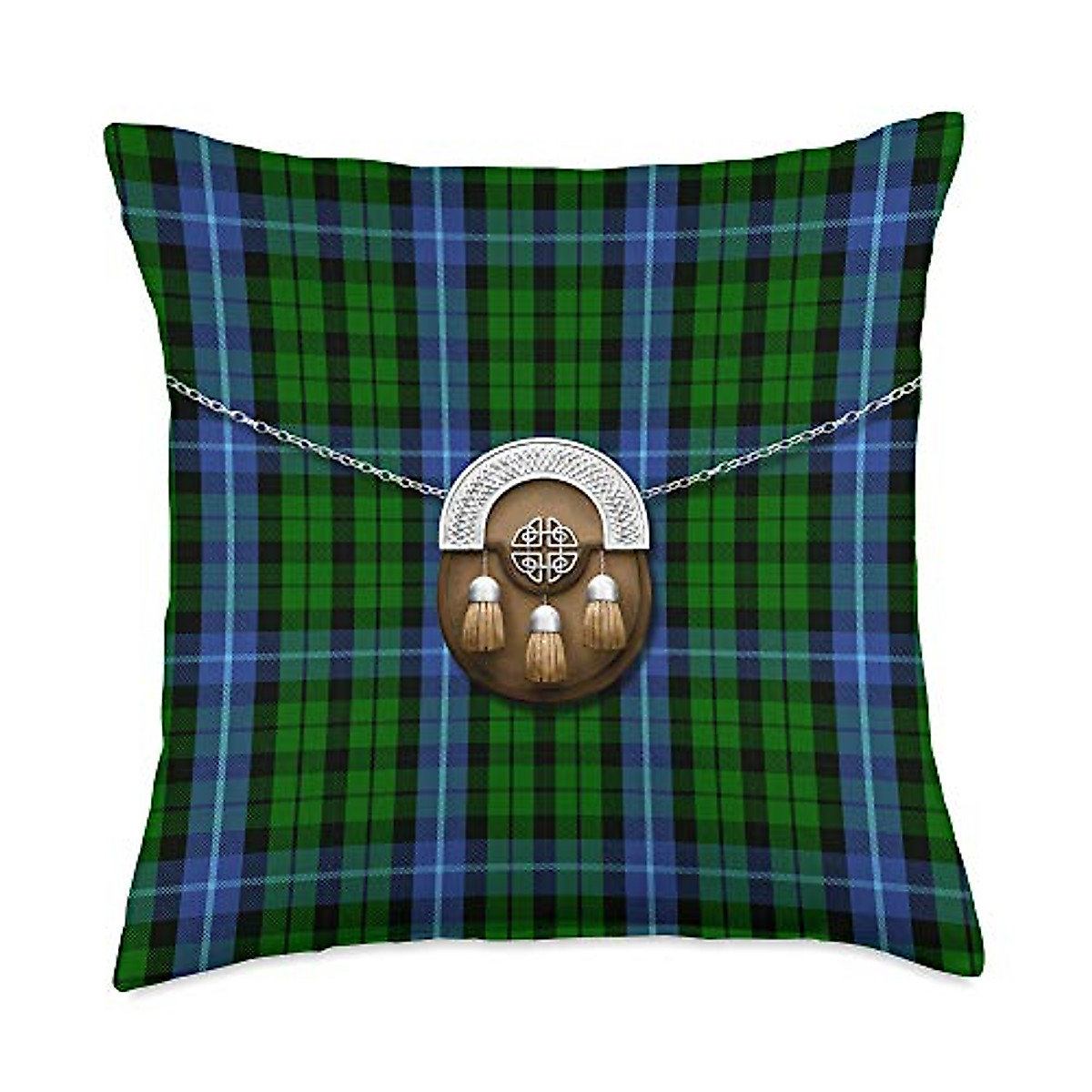 The Celtic Flame Plaid Tartans Scottish Clan MacIntyre Tartan Plaid with Sporran Throw Pillow, 18x18, Multicolor