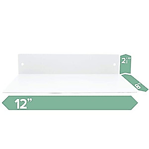Buhbo Floating Shelf Wall Mounted (8 inch x 12 inch) Heavy Duty Industrial Modern Steel, White