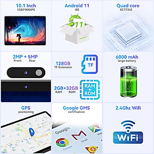 Android Tablet, 10.1inch Tablet with GPS, 6000mAh Battery Tablet for Kids, Google GMS Certified, Dual Camera, HD Screen, WiFi, Bluetooth (LeoPad10)