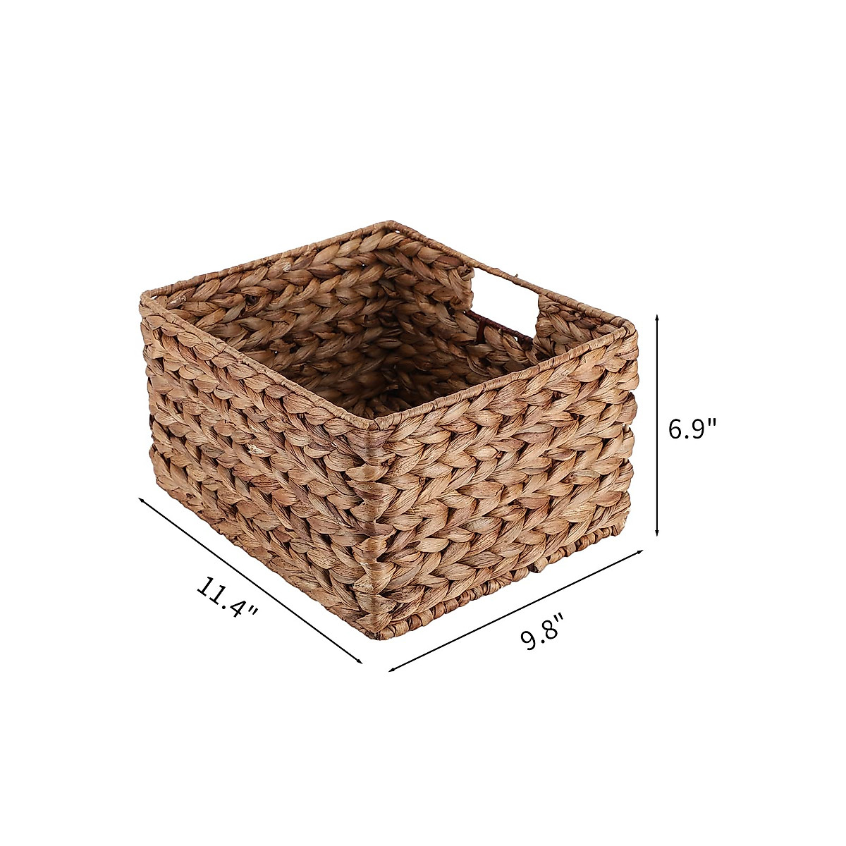 JJSQ Water Hyacinth Woven Basket for Storage Wicker Baskets for Organizing Shelves, Pantry, Small Rectangle Organizer Basket Decorative Basket, 1-Pack,11.4" x 9.8" x 6.9"