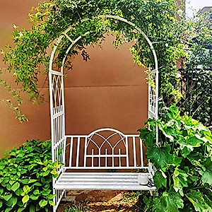 Outdoor Garden Archway with Bench Seat Metal Garden Arbor Trellis Garden Rose Arch 6.9ft x 3.7ft MetalGrape Rose Vines and Indoor Party Decoration (Black 114x210cm/3.7ftx6.9ft)