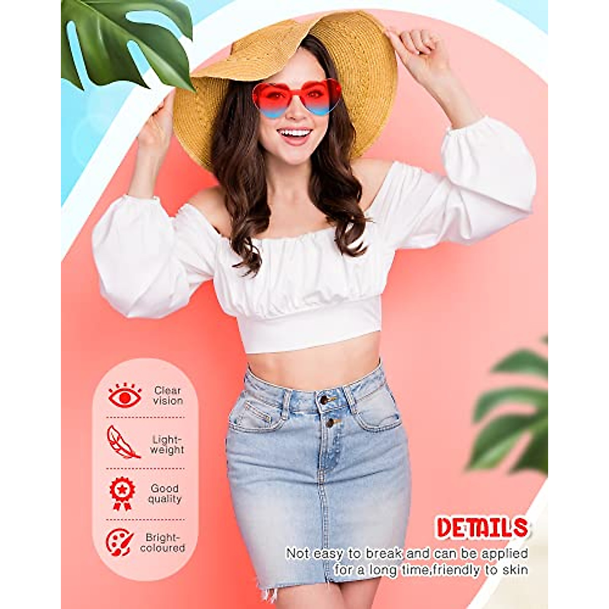 JDHXBMW Heart Sunglasses for Women 4Pairs Heart Shaped Sunglasses Rimless Fun Heart Glasses for Adult Party Favors