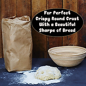 Banneton Bread Basket – Sourdough Proofing Set – Bread Bowl & Linen Liner Cloth + Lames – Rattan Basket No Smell – Bread Bag Included – 10” Brotform – for Homemade Bread