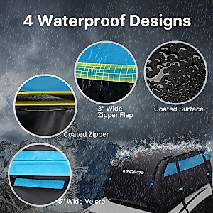 KING BIRD Aerodynamic Rooftop Cargo Carrier Bag, 20 Cubic Feet Car Waterproof Roof Bag for All Vehicles with/Without Rack, Includes Anti-Slip Mat, 8 Reinforced Straps, 4 Door Hooks, Luggage Lock