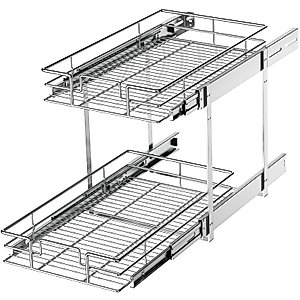 LOVMOR 2 Tier Individual Pull Out Cabinet Organizer 11" W x 18" D, Slide Out Kitchen Cabinet Storage Sliding Shelves