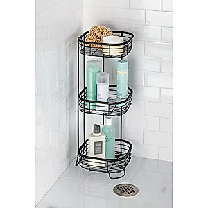 mDesign Square Metal Bathroom Shelf Unit - Free Standing Vertical Storage for Organizing and Storing Hand Towels, Body Lotion, Facial Tissues, Bath Salts - 3 Shelves, Steel Wire - Matte Black