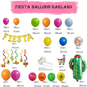 Fiesta Party Decorations Fiesta Balloon Garland Cactus Foil Balloon Mexican Cinco de Mayo Baby Shower Balloon Decoration Set Confetti Balloons with Llama Foil Balloons for Coco Party,Taco Party Decor