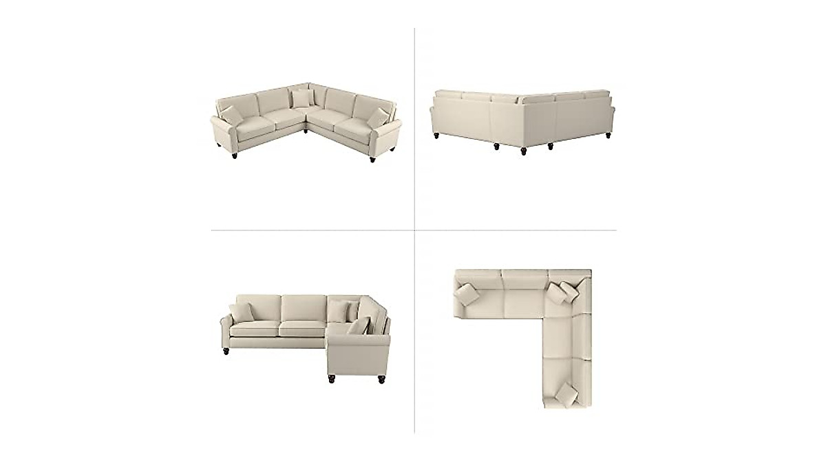 Bush Furniture Hudson L Shaped Sectional Couch - Cream Herringbone