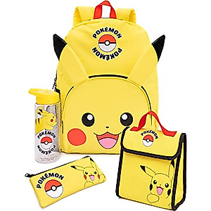 Pokemon Pikachu Backpack Set 4 Piece Lunch Box Water Bottle Pencil Case Set Yellow