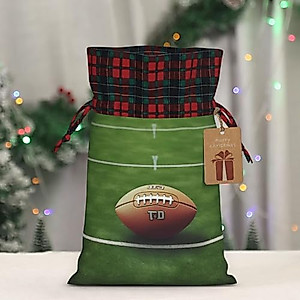 Christmas Gift Bags with Drawstring Burlap Gift Bags American Football Christmas Linen Bags for Xmas Party Candy Bags with Cards Xmas Reusable Wrapping Bags Christmas Linen Treat Bags for Holiday