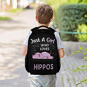 CUSPCOD Hippo Backpack for Girls Boys, 16 Inch Backpacks for School, Cute, Adjustable Straps, Durable, Lightweight, Large Capacity Bookbag for Kids