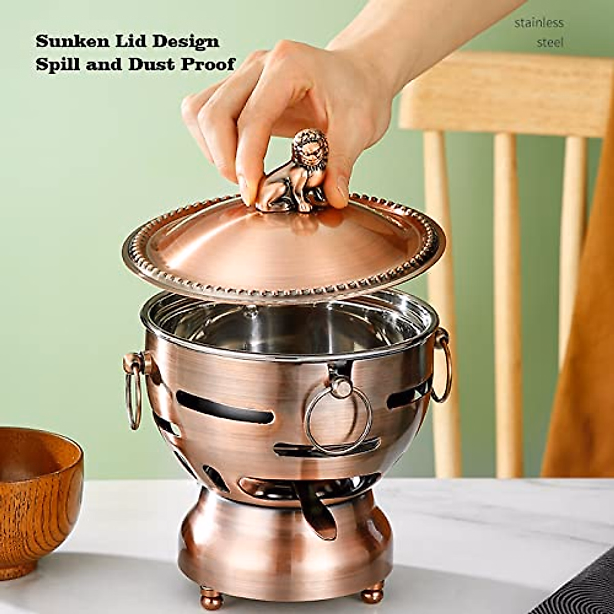 304 Stainless Steel Stockpot Shabu Shabu Hot Pot Set Retro Separation Alcohol Hotpot Chafing Dishes Single Serving Pot with Heatproof Handle, 1L / Copper
