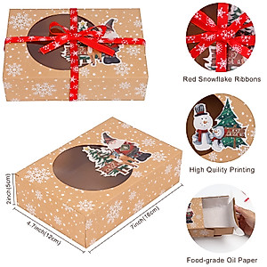 OurWarm 12pcs Christmas Cookie Gift Boxes Treat Boxes for Holiday Gift Giving and Christmas Party Supplies, Christmas Kraft Paper Food Bakery Boxes with Clear Window, Oilpaper and Ribbons