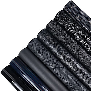 8 Pieces 8x12 Inch Faux Leather Sheets Black Fine Chunky Glitter Metallic Litchi Patent Holographic Embossing Skin Texture Fabric for Bows Earrings Making