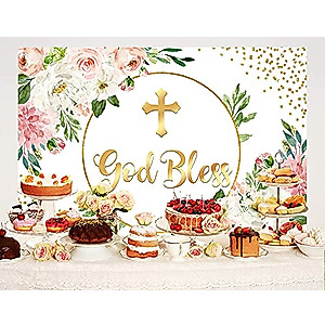 Ticuenicoa 5x3ft Baptism Backdrop for Girl First Communion Background Pink and Gold God Bless Back Drop Christening Photography Decorations Baby Shower Party Banner 1st Birthday Photo Favors