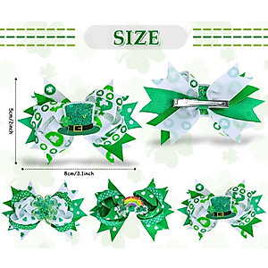 Whaline 3Pcs St. Patrick's Day Hair Bow Clips Shamrock Grosgrain Ribbon Bow Hair Pins Green White Clover Bow Alligator Hair Barrettes for Toddlers Girls Kids Irish Holiday Party Hair Accessories