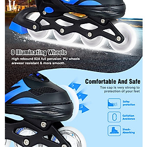 DIKASHI Black Blue Adjustable Inline Skates Boys Girls Kids Size,Light Up Beginner Roller Blades Skates for Boys Girls Kids Outdoor