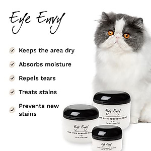 Eye Envy Tear Stain Remover Powder for Dogs & Cats |100% Natural, Safe | Apply Around Eyes to Absorb & Repel Tears | Keeps Area Dry | Treats The Cause of Staining | Effective & Non-Irritating (.5oz)