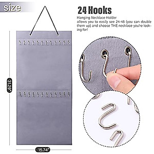 RLRICH Hanging Necklace Holder, Wall Mounted Necklace Hanger with 24 Hooks, Jewelry Organizer for Holding Necklaces, Bracelets, Chains (Gray)