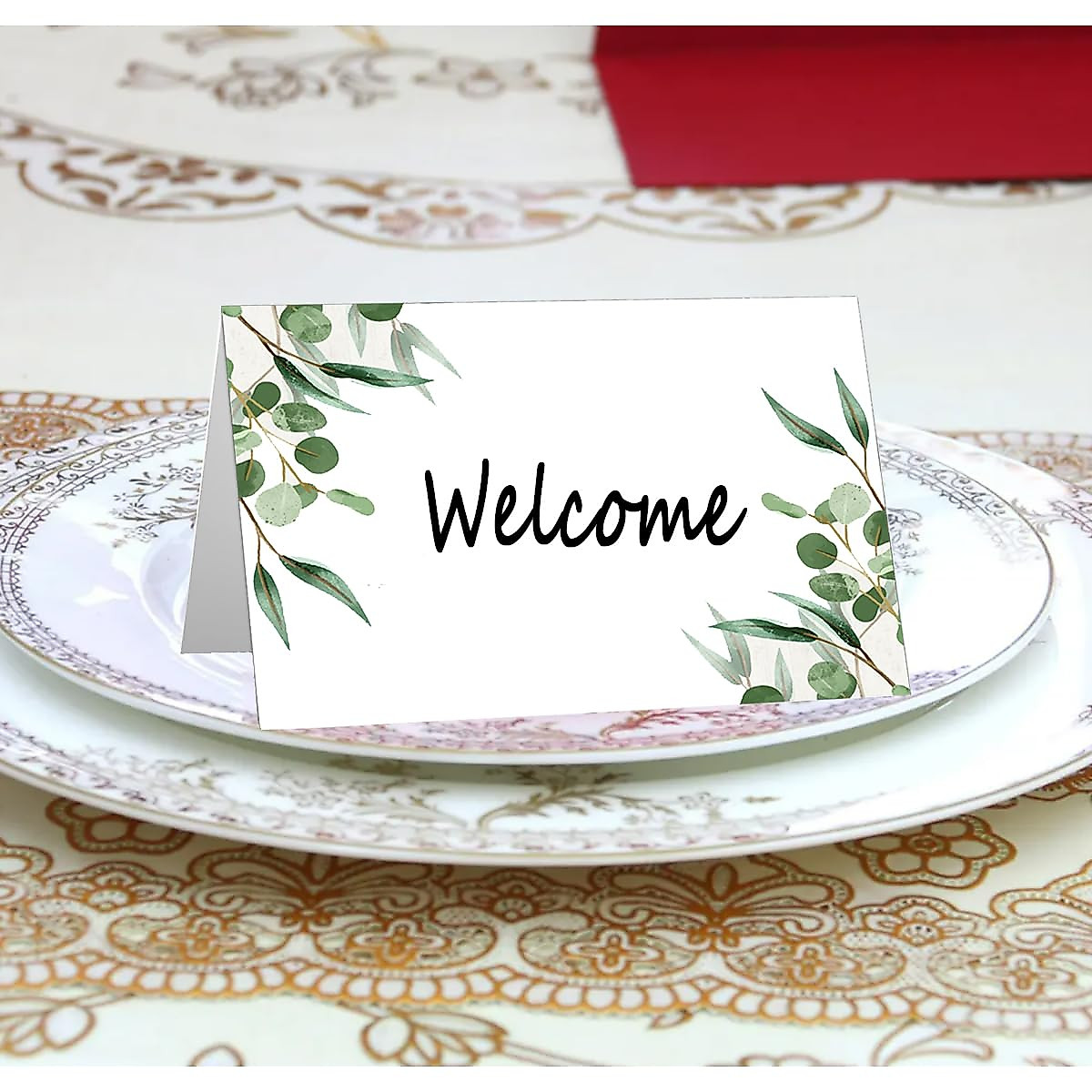 Place Cards 3.5 x 4 Inch Tented Blank Table Cards Greenery Place Cards for Wedding or Party Name Cards for Table Setting Reserved Seating Dinner Place Cards Seating Place Cards for Tables,100 Pcs
